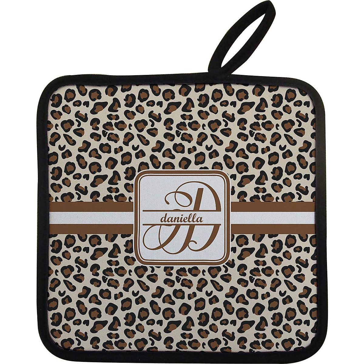 Personalized Leopard Print Right Oven Mitt & Pot Holder Set w/Name and Initial