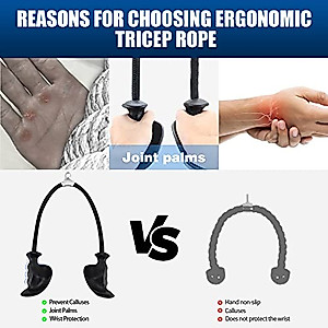 HXD-ERGO Tricep Rope with Ergonomic Handles, 36 Inch Tricep Pull Down Rope for Cable Machine, Pulley System, Triceps Rope Cable Attachment for Gym, Home (Black)