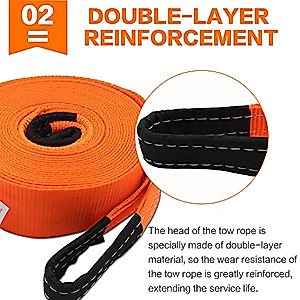 Iztoss 3"×30' Tow Strap Heavy Duty 30 feet Break Strength 35,000 lbs Double Reinforced Webbing Recovery Tow Rope Kit, Winch Snatch Strap (30 Feet Tow Strap)
