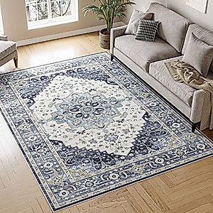 Dripex 8x10 Area Rugs - Stain Resistant Washable Rug Distressed Boho Rugs for Living Room Dining Room Bedroom Anti-Slip Low-Pile and Soft Accent Rug Farmhouse Office Home Decor, Pet & Child Friendly