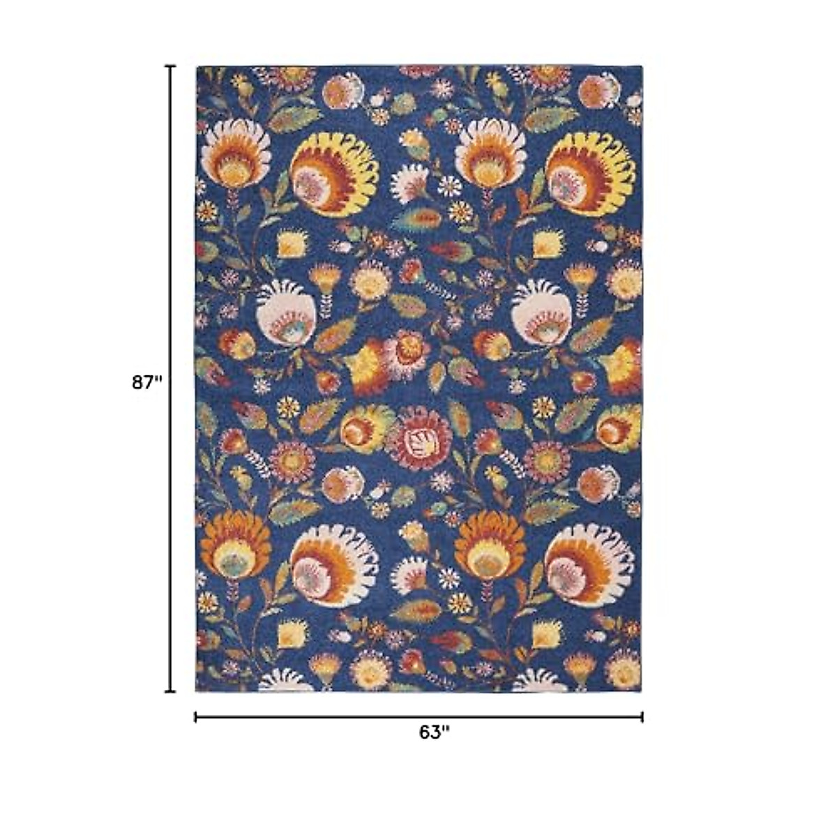 Nourison Allur Floral Navy Multicolor 5'3" x 7'3" Area -Rug, Easy -Cleaning, Non Shedding, Bed Room, Living Room, Dining Room, Kitchen (5x7)