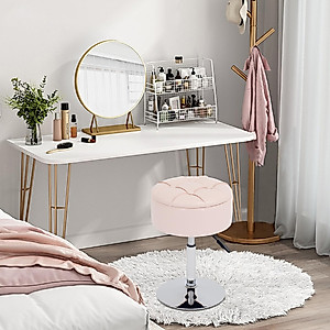 LITZFUR Adjustable Vanity Stool, 360° Swivel Round Storage Ottoman for Makeup Room, PU Leather Vanity Chair for Bathroom, Living Room, Women's Gifts, Pink