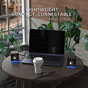 ARVICKA Computer Speaker, LED Accents USB Speaker Small Mighty Solid Wired Multimedia Speaker for PC Monitor Desktop Laptop Gaming Smartphones Tablets Projectors TVs, Black