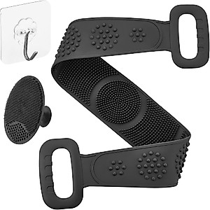 Silicone Back Scrubber for Shower- 36 Inches Back Body Brush Extra Long for Exfoliating & Massaging Hygienic Back Washer with Handle, Shower Silicone Back Scrubber for Men and Women, Black.