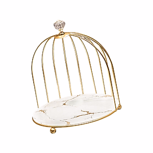 Milageto Cosmetics Iron Storage Rack Birds Cage Dresser Organizer Nordic Jewelry Perfume Lipstick Bathroom Makeup Holder Cake Stand for Bathroom, white gold 1 tier