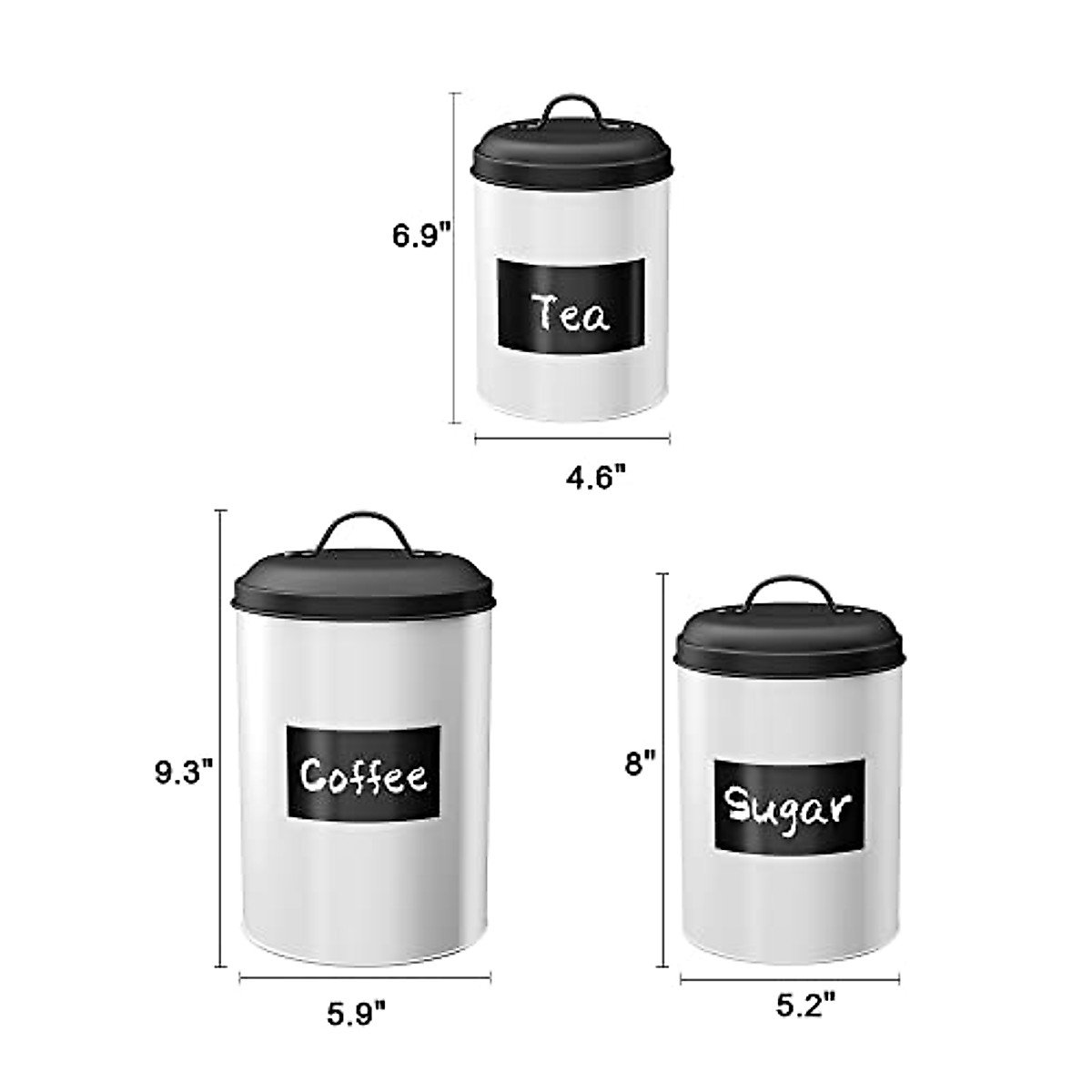 LF LIKEFAIR Farmhouse Kitchen Canisters Set of 3,Food Storage Containers for Home Kitchen, Tea, Herbs, Sugar, Salt, Coffee, Flour, Herbs (White & Black)