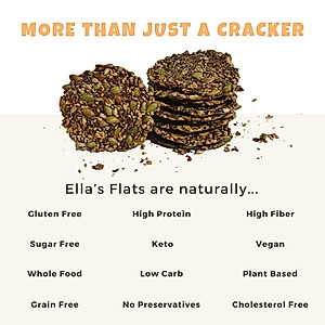 ELLA’S FLATS® Sesame All Seed Savory Crisps – All Natural, Gluten Free, Good Source of Protein, High Fiber, Vegan and Keto Friendly (3 Pack)