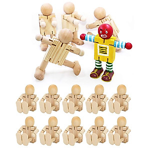Natudeco 10PCS Toy People Set Unfinished Wood Toys Wooden Craft People Figures Unfinished Wooden Figures Kit Joint Adjustables Robot Paintable Childrens Early Learning Doll Toy Home Decoration