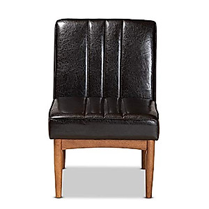 Baxton Studio Daymond Mid-Century Modern Dark Brown Faux Leather Upholstered and Walnut Brown Finished Wood Dining Chair