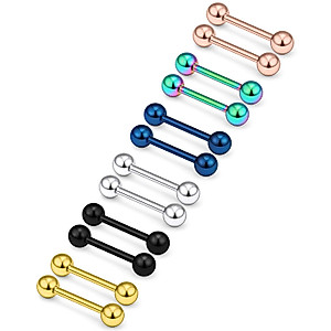 Ftovosyo 12PCS 12G 316L Stainless Steel Externally Threaded PA Tongue Nipple Shield Barbell Ring Bar Body Piercing Jewelry Retainer 12mm Mix Color