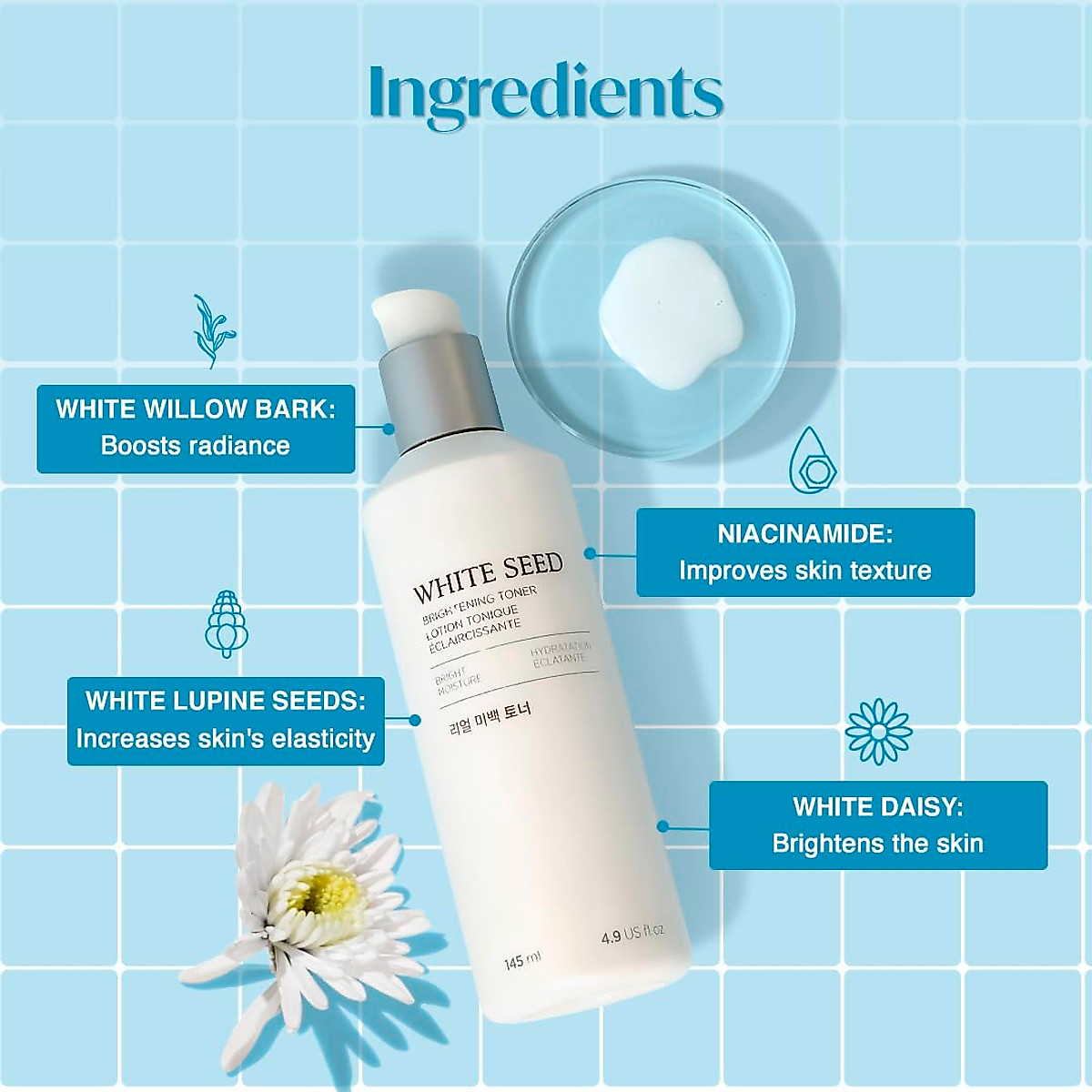 The Face Shop White Seed Brightening Toner | White Lupin Seed | White Daisy| Niacinamide | Moisturizing | Brightening