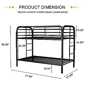 GangMei Latest Version Twin Over Twin Bunk Bed with Enclosed Guardrail, Full Over Full Bunk Bed for Kids Boys Girls Teens Adults, Heavy Duty Metal Frame, Double Sided Ladder, Black