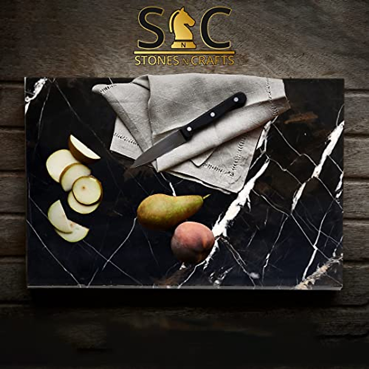 STONES & CRAFTS Marble cutting Board - Marble Chopping Board | Black Cheese Board , Butcher Block with Non-Slip Rubber, Marble Serving Tray for Breakfast , Snacks, Pastries Marble Slab - 8 x 11