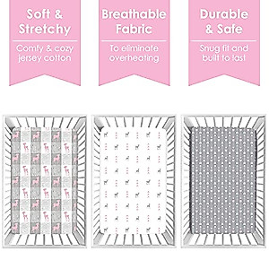 GROW WILD Pack n Play Sheets 3-Pack | Baby Mini Crib Sheets for Girls | Soft Pack and Play Mattress and Crib Bedding Set | Playard Jersey Cotton Fitted Crib Sheets | White Grey Pink Deer and Arrows
