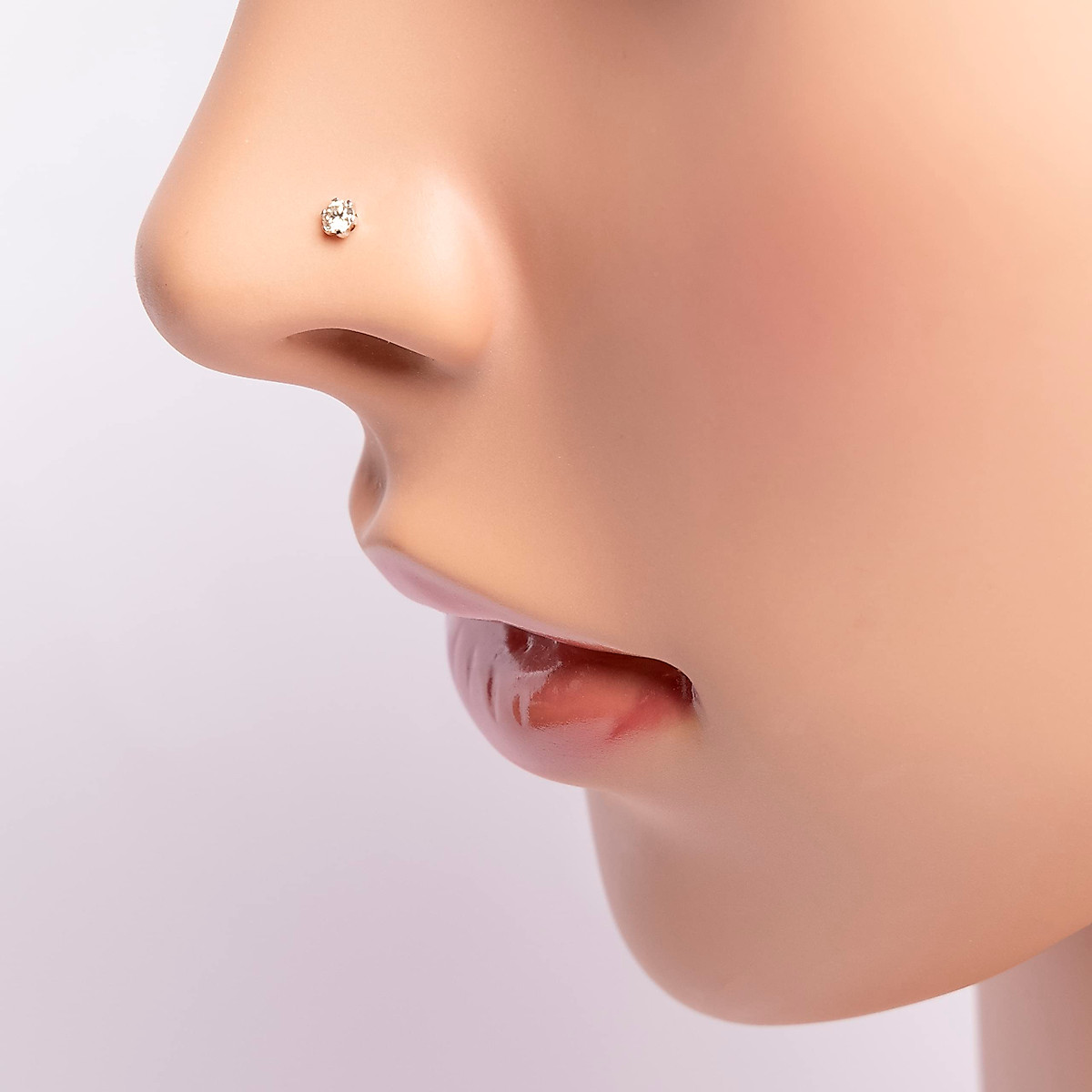 Demira Jewels 0.06 ct Real Diamond 14k White Gold Nose Stud Lip Labret Monroe Ring, 8 mm Long Internally Threaded Screw Post.