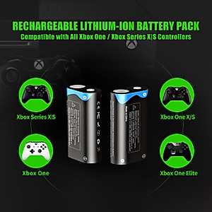 Lithium Rechargeable Xbox One Controller Battery Pack with Charger Compatible for Xbox Series X/S, Xbox One X/S Controller, 6000mWh High Capacity, 48Hrs Playing Time, 2H Fully Charged