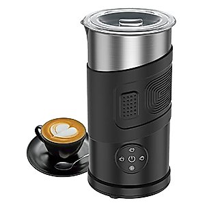 Rocyis 4 in 1 Milk Frother and Steamer-Electric Milk Warm Frother, 12oz/350ml Hot Cold Foamer-Coffee Steamer for Latte,Cappuccino,Hot Chocolate, Black