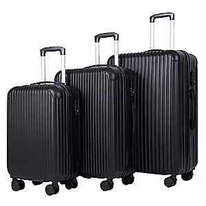 Fujampe 3 Piece Luggage Set Lightweight Hardshell Suitcases 20", 24", 28" Durable PC+ABS Hardside Luggage Sets, Double Spinner Wheels, TSA Lock Ideal for Travel - Black