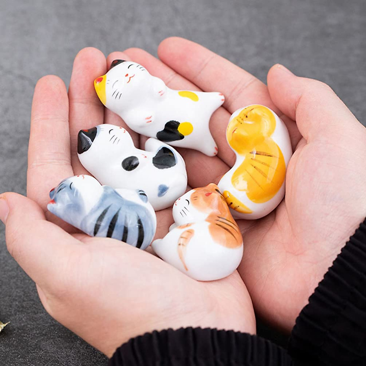 SHERCHPRY Cute Cat Ceramic Chopsticks Holder Stand Rest Lucky Cat Spoon Fork Knife Stand Animal Party Decoration For Holiday Party Dining Table 5pcs