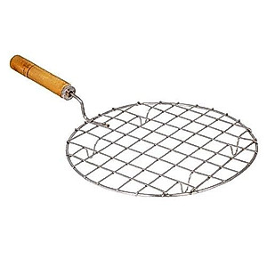 Stainless Steel Round Roti Grill, Papad Grill, Roti Jali, Chapathi Grill with Wooden Handle Round Roasting Net for Kitchenware Use Baking