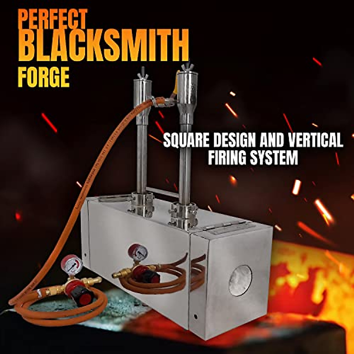 Simond Store Double Burner Propane Forge with Two Doors, 2600 F Rated, for Blacksmithing, Knife Making, Forging Tools and Equipment – Stainless Steel Rectangle Shape