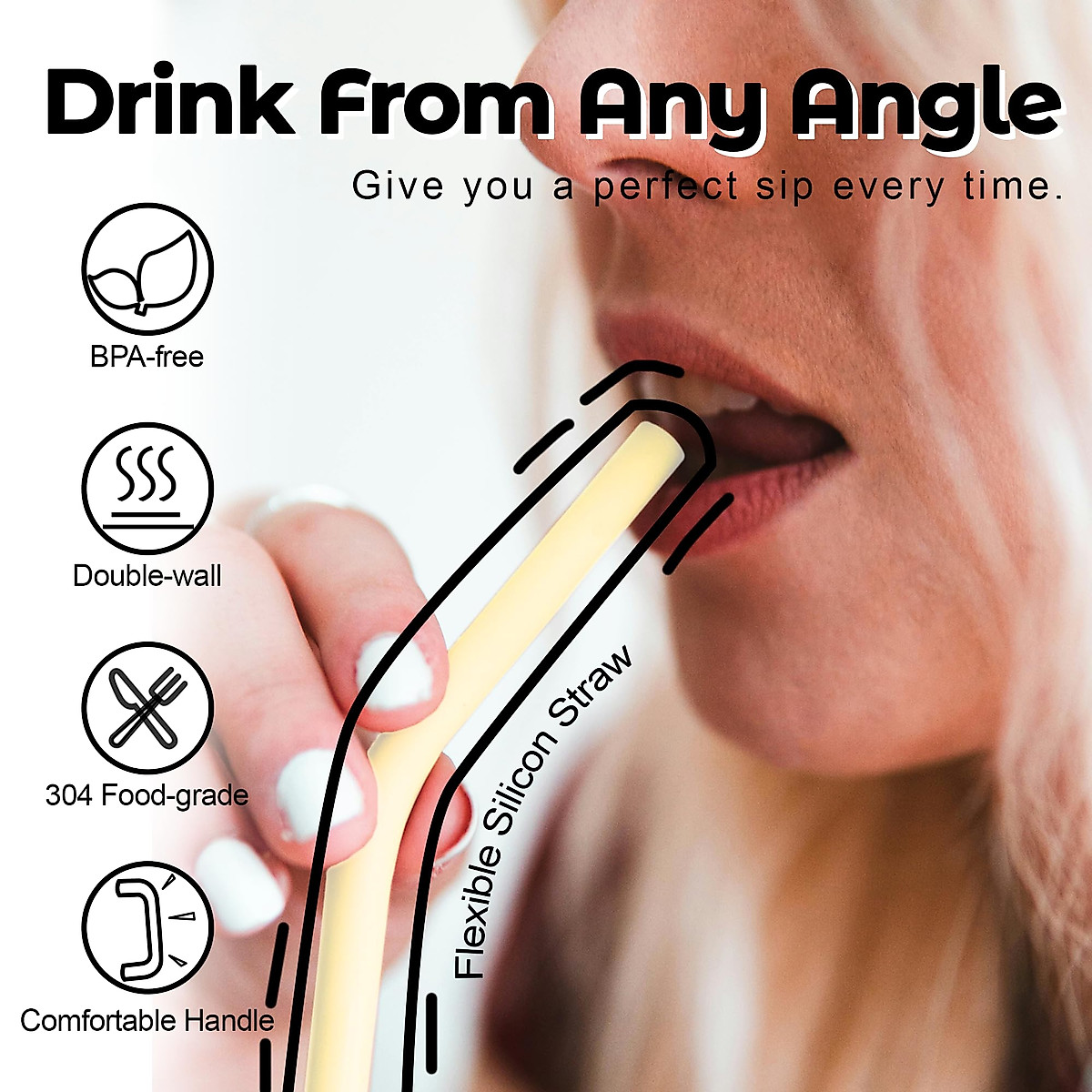 winiwo 40 oz Tumbler with Handle and Straw for Her, Flexible Straw, Insulated Tumbler Cups with Silicone Bottom, Keeps Beverages Cold Up to 24 Hours, Gym/Work/Travel/School/Gift（Grape Purple）