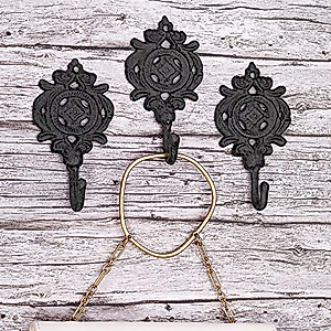 Ambipolar Indian Leaf Hook Antique Decorative Vintage Style Heavy Duty Wall Coat Hooks Pack of 3 (Antique Black)