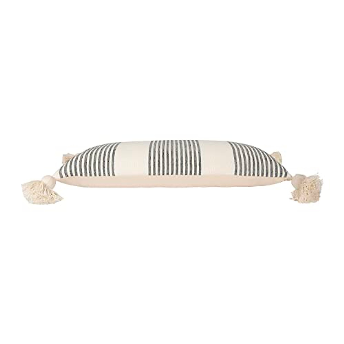 Creative Co-Op Cotton & Chenille Vertical Grey Stripes, Tassels & Solid Cream Back Pillows, 1 Count (Pack of 1)