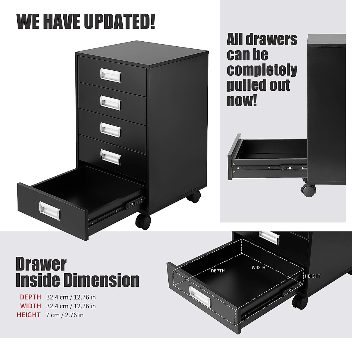 TOPSKY 5 Drawer Mobile Cabinet Fully Assembled Except Casters Built-in Handle (Black)