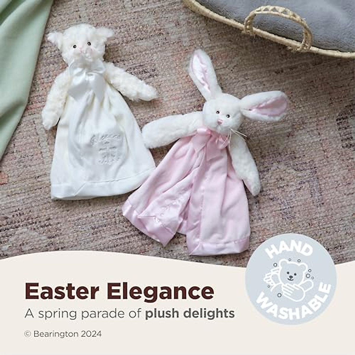 Bearington Baby Bunny Snuggler, 15 Inch Pink Rabbit Plush Stuffed Animal Security Blanket Lovey for Babies