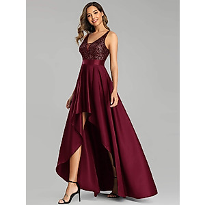 Ever-Pretty Women's V Neck A-line High-Low Party Dress Long Evening Dress Burgundy US4