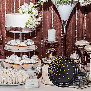 CENLBJ Black and Gold Party Supplies, Black Paper Dessert Plates for Birthday Graduation (50-Count)