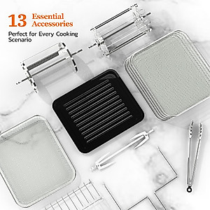 GLUCK Air Fryer Oven, 10-in-1 20 QT Airfryer Oven with Visible Cooking Window, Large Air Fryer Toaster Oven Combo with Recipes & 13 Accessories, ETL Certification