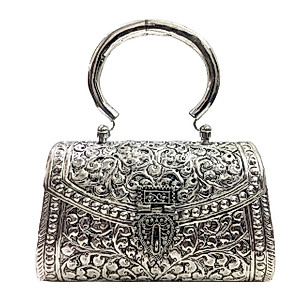 Indian Brass Clutch Silver white clutches Vintage Handmade Brass metal purse Hand clutch Handbag for women party Bride marriage clutch