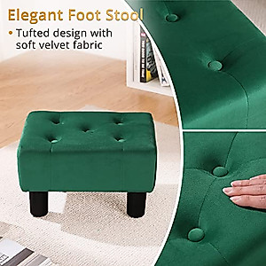 LUE BONA Small Foot Stool Ottoman, Velvet Tufted Footrest with Plastic Legs, 9''H, Rectangle Foot Stools for Adult with Non-Slip Pads, Footstool for Living Room,Couch, Embered