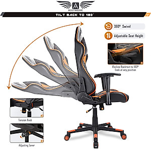 Acethrone Gaming Chair High Back Computer Chair Soft PU leather office Desk Chair Racing Executive Ergonomic Adjustable Swivel Task Chair Reclining with Headrest and Lumbar Support for Adults (Orange)