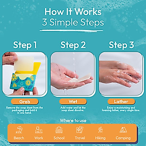 FOMIN - Antibacterial Paper Soap Sheets for Hand Washing - (300 Sheets) Lemon Portable Travel Soap Sheets, Dissolvable Camping Mini Soap, Portable Hand Soap Sheets