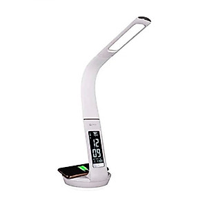 OttLite Desk Lamp with Clock and Wireless Charging Station – Adjustable Neck, Touch Controls, 3 Color Temperatures, ClearSun LED, Clock Display, for Work, Study, Reading, Crafting ( White )