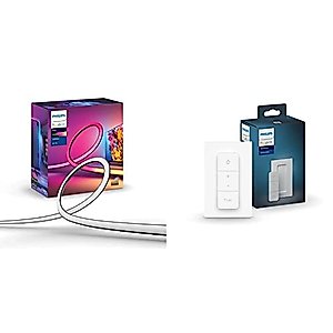 Philips Hue Gradient LightStrip 65" (Sync with TV, Music and Gaming) & v2 Smart Dimmer Switch and Remote, Installation-Free, Smart Home, Exclusively Smart Lights (2021 Version), White