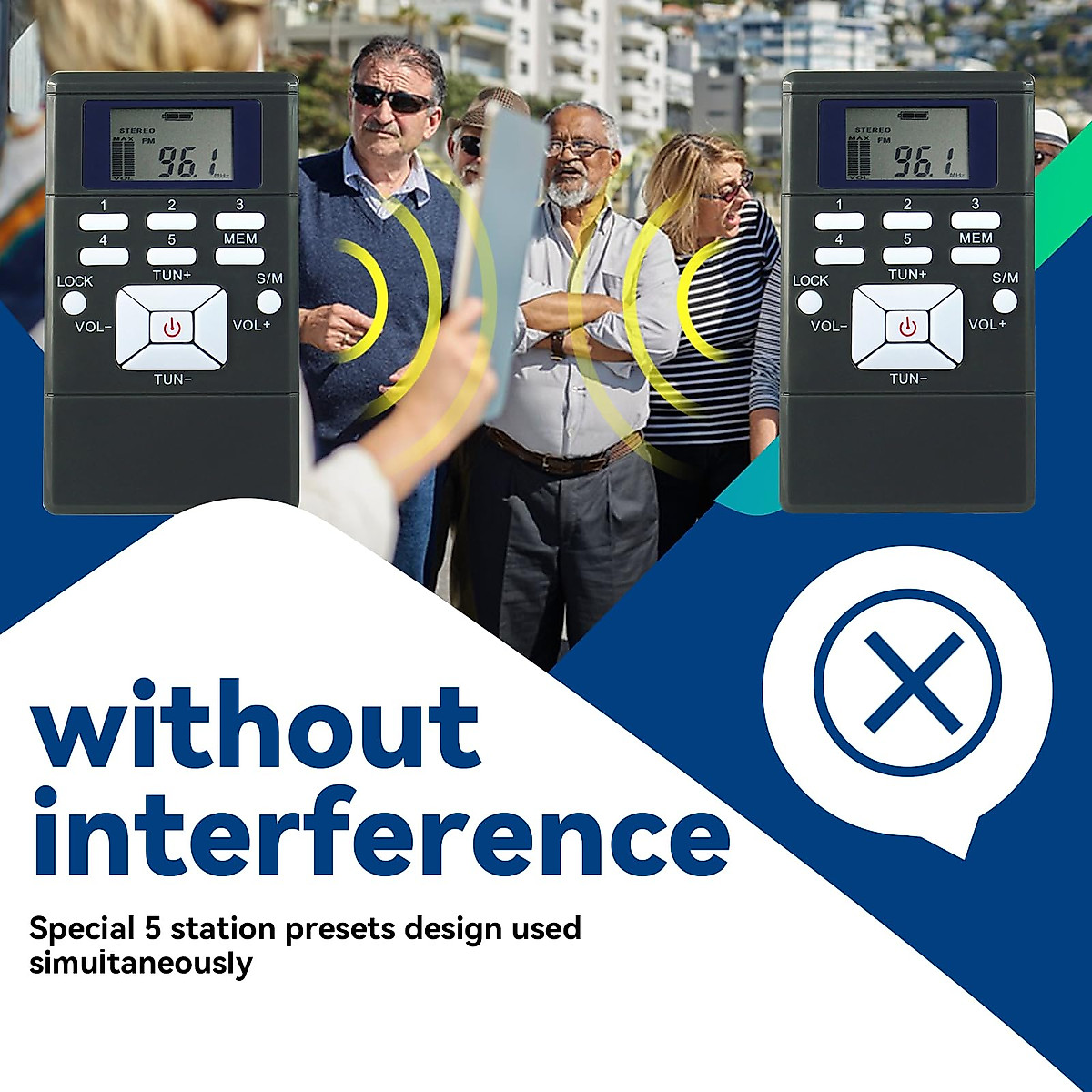 Retekess Wireless Microphone Headset System with 1 TR503 Transmitter and 5 PR13 FM Radio Receiver, Fm Listening System for Church,Training,School(Case of 1 Transmitter 5 Receivers)