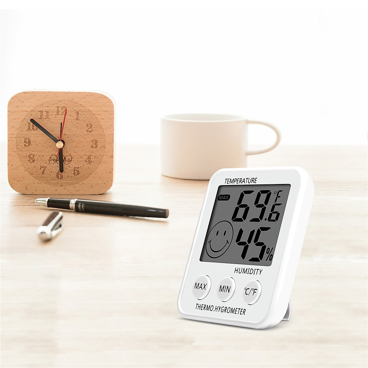 Digital Thermometer Indoor Hygrometer Humidity Meter Room Temperature Monitor Large LCD Display Max/Min Records for Home Car Office White by SoeKoa (2 Pack)