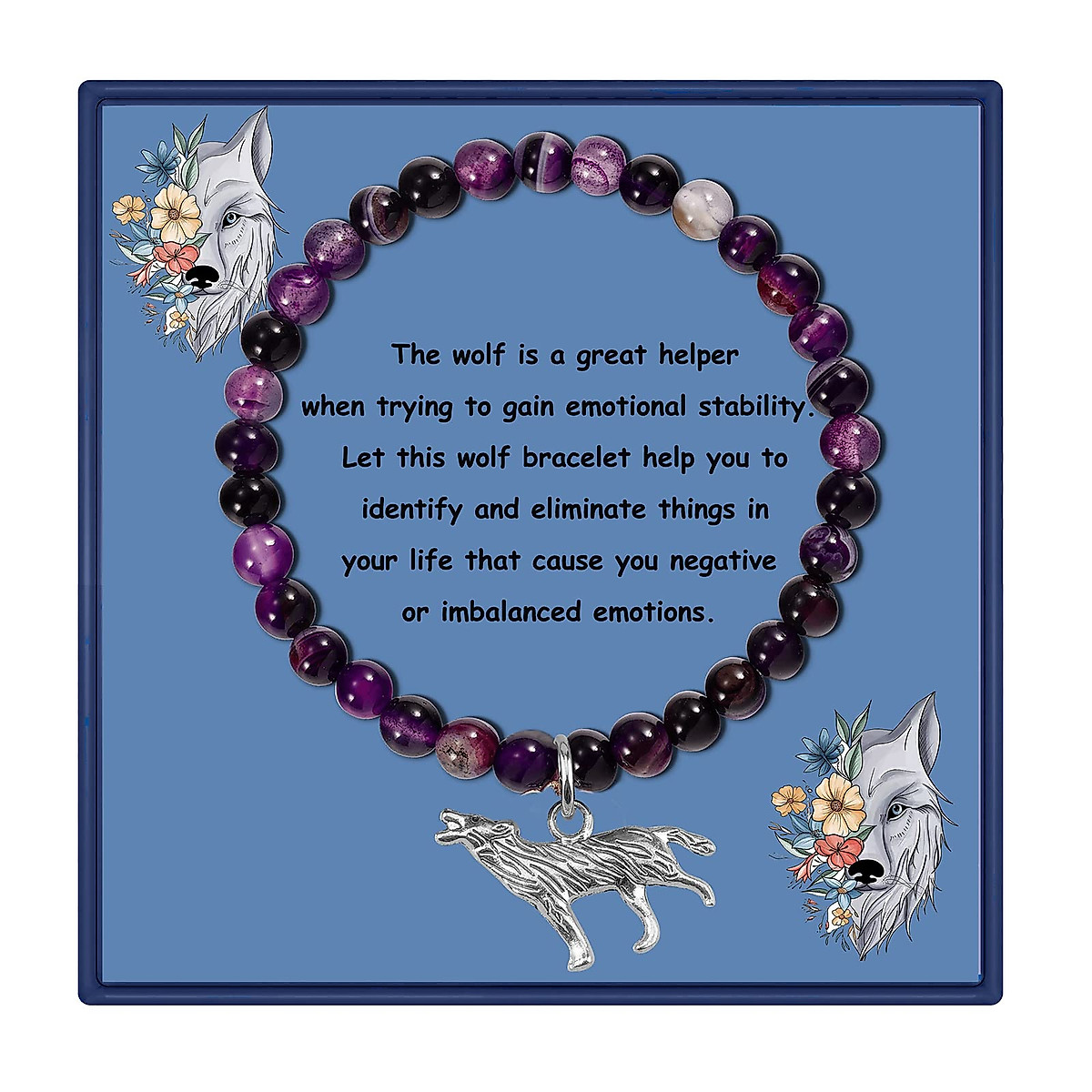 PARTNER Wolf Lover Gift Wolf Spirit Animal Gift Wolf Charm Wolf Bracelet Jewelry Inspiration Gift for Friend (Purple)