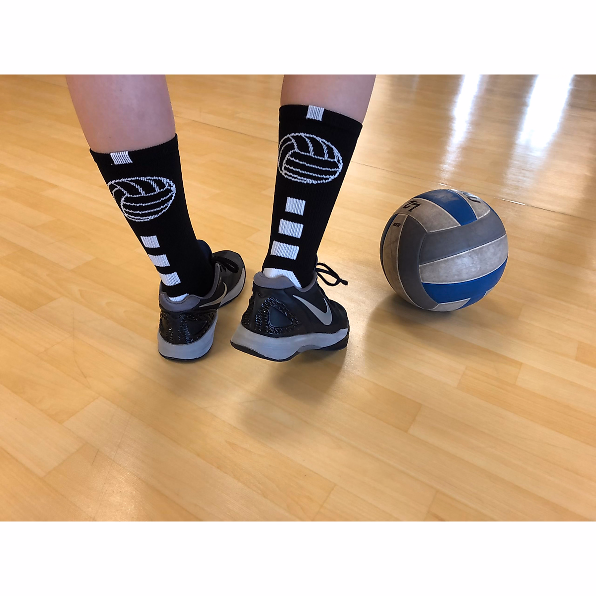 MadSportsStuff Volleyball Logo Crew Socks (Black/Neon Pink, Small)