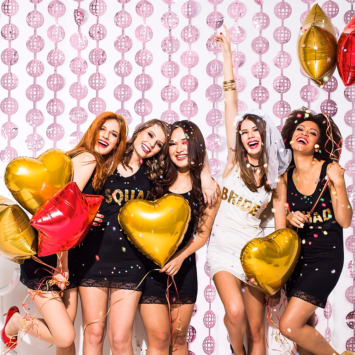 2 Packs Bachelorette Party Decorations 70s 80s Retro Disco Party Party Decorations Disco Ball Foil Curtain Bachelorette Party Supplies Backdrop Curtains Foil Fringe Curtains (Rose Gold)