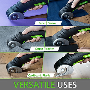 PHALANX Cordless Electric Scissors - 4V Cardboard Cutter with 2 Self-sharpening Cutter Blades, Rotary Cutter for Fabric Cutting, Power Box Cutter for Carpet with Safety Lock, Black