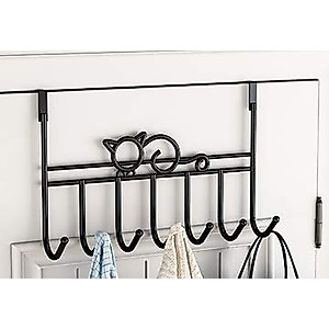 SHIMAJEE 7 Hanger Rack (Set of 2) Over The Door Hanger Rack, Decorative Metal Door Hanger Holder for Coats, Clothes, Hats (Cute Black Cat Set of 2)