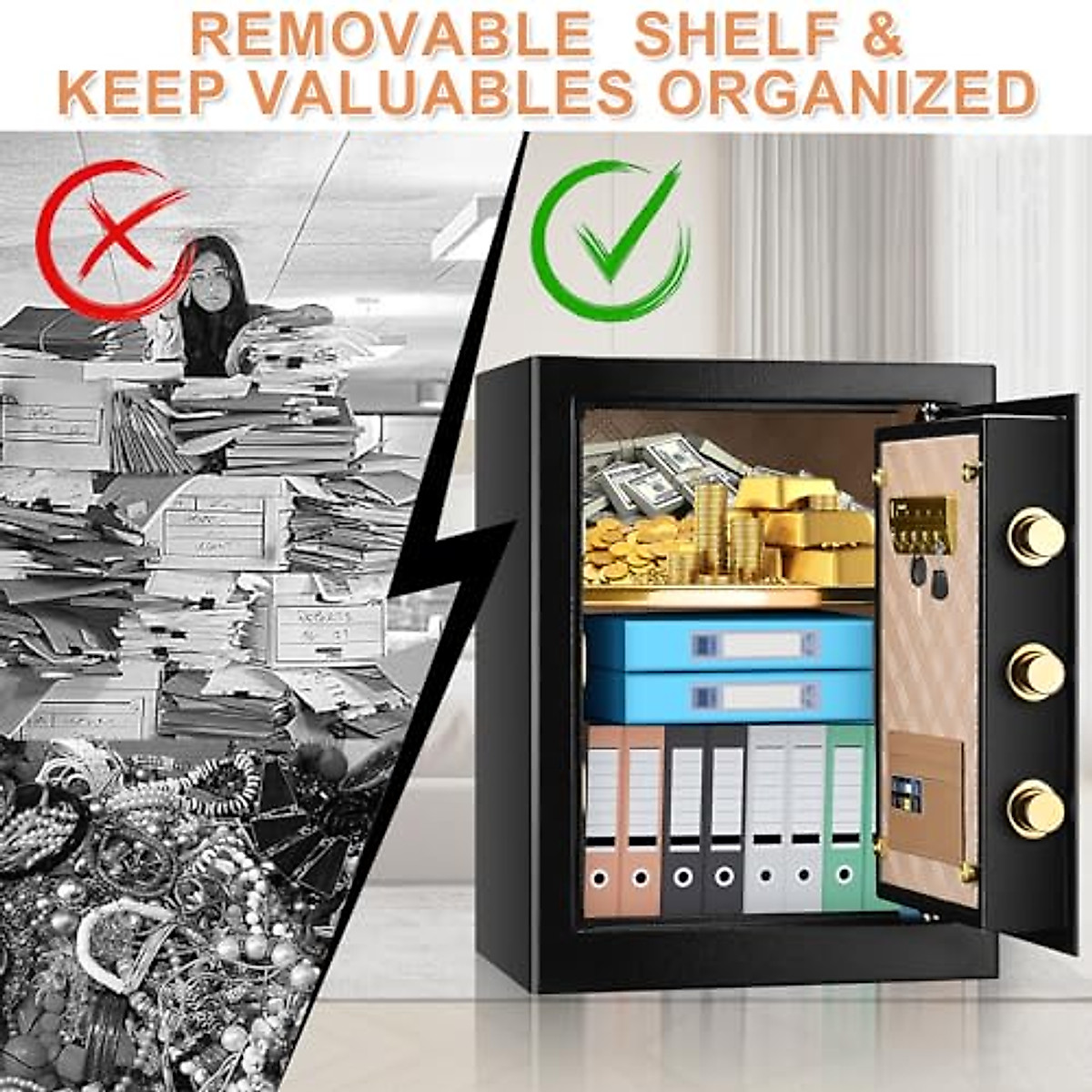 2.5 Cubic Large Fireproof Safe Box with Waterproof Fireproof Document Bag, Anti-Theft Home Safe with Combination Lock, Security Safe for Money Ammunition Medicines