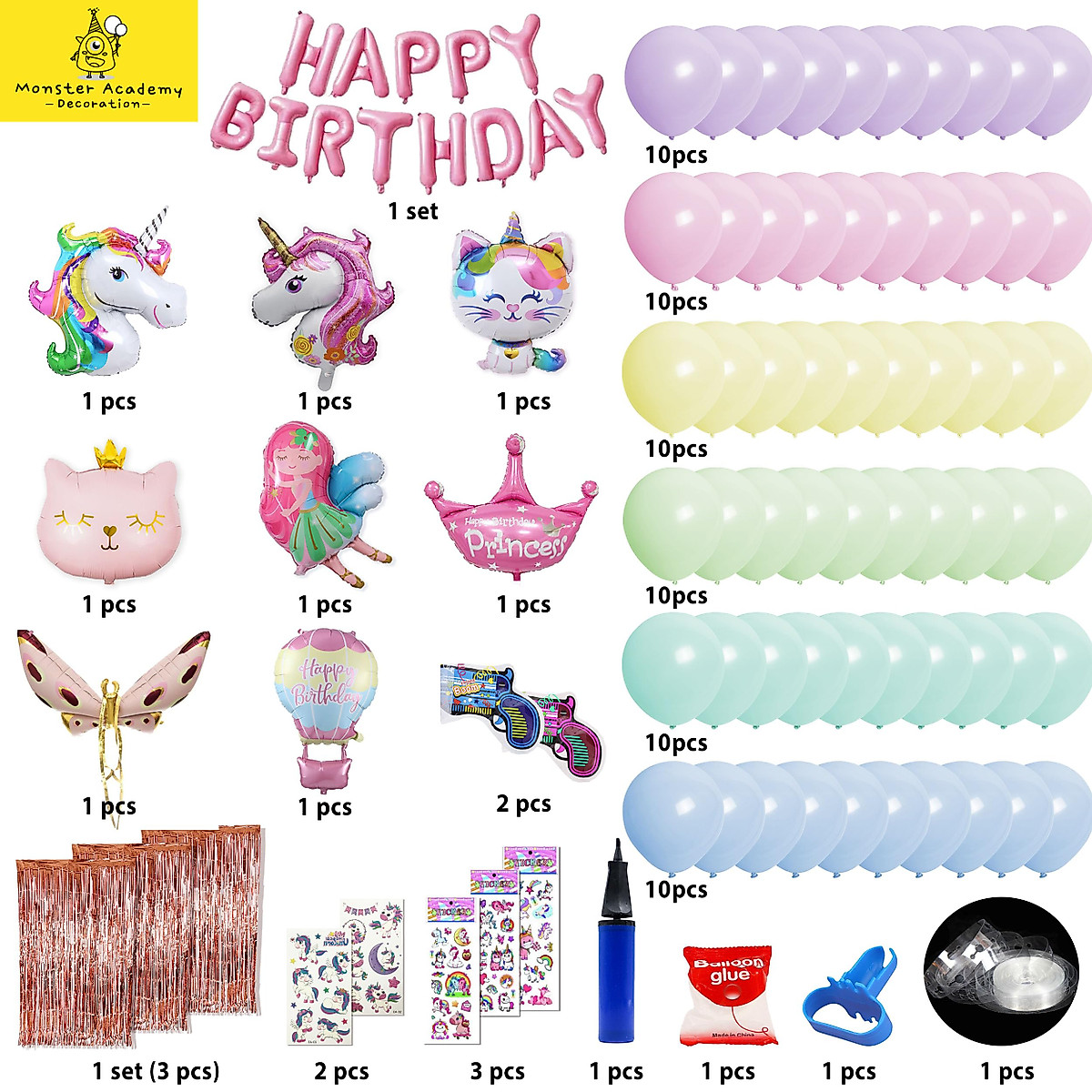 UNICORN BIRTHDAY DECORATIONS FOR GIRLS: Wearable Butterfly Wing, Warm Butter Pastel Balloon Garland, HUGE FOIL Balloon, Balloon Pump (thank me later), Magical Girl's Birthday Decorations.