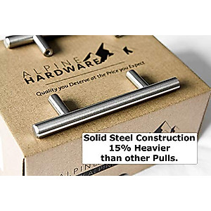 ALPINE HARDWARE Premium Solid Euro Style Bar Handle Pull-25Pack ~5 inch Hole Center & 7 1/2 inch Length-Heavy Stainless Steel Bar Handle Pull W/ a Satin Nickel Finish |American Owned Cabinet Hardware