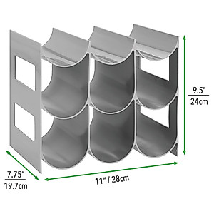 mDesign Plastic Water Bottle Organization/Wine Rack Storage Organizer for Kitchen Countertops, Cabinet, Bin, Pantry, Fridge, Refrigerator, 3 Tiers, 9 Bottles, Lumiere Collection - Gray